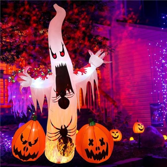 Holiday | 8ft Halloween Inflatables Ghost Pumpkin Builtin Flame ...